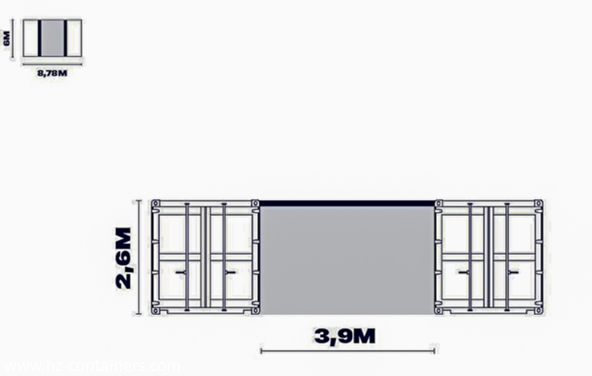 Shelter between shipping containers 4 x 6 m straight HZ406, steel roof ...