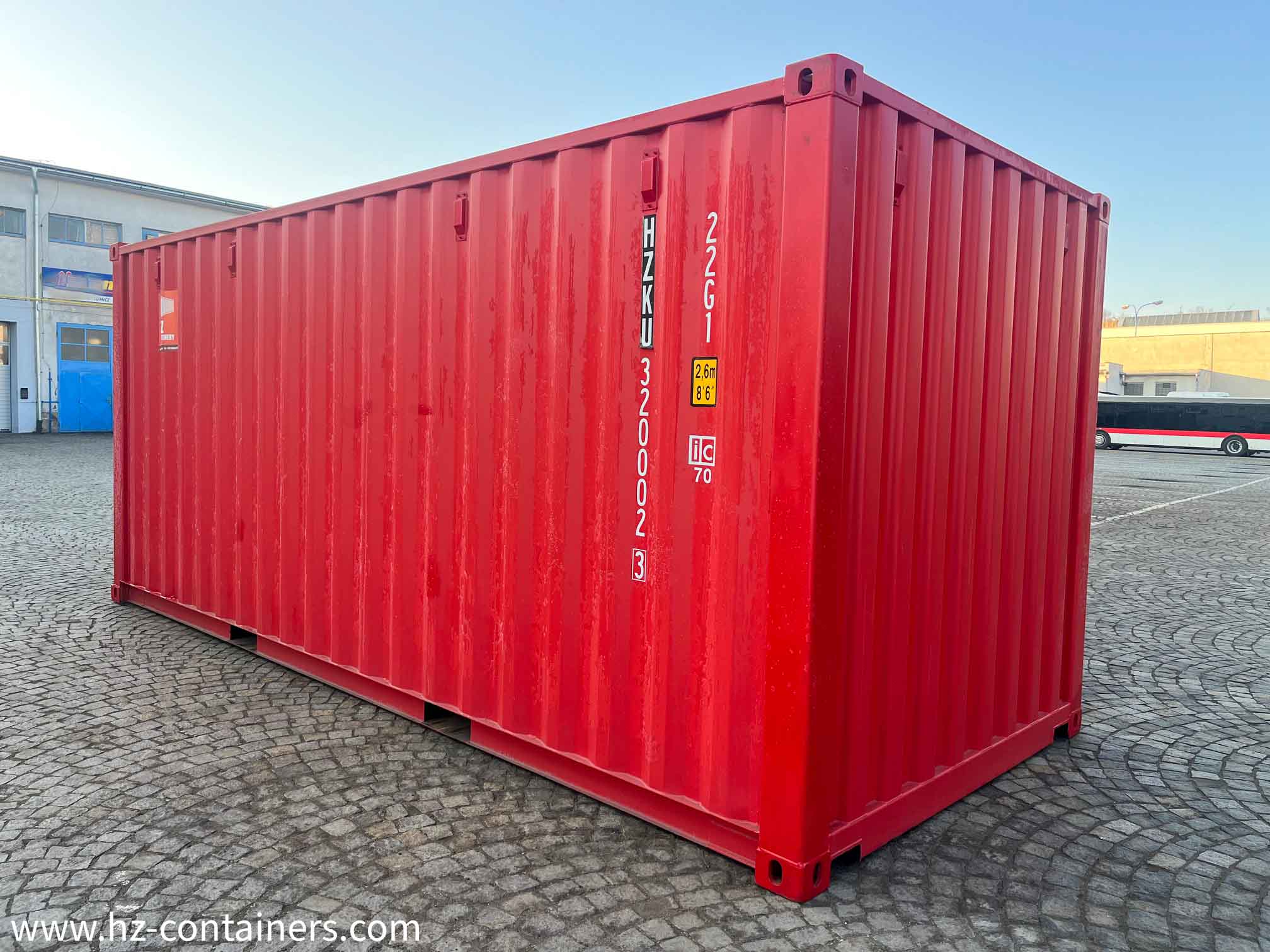 Red 6 m shipping container with garage section, HZKU 320 002-3 - HZ ...