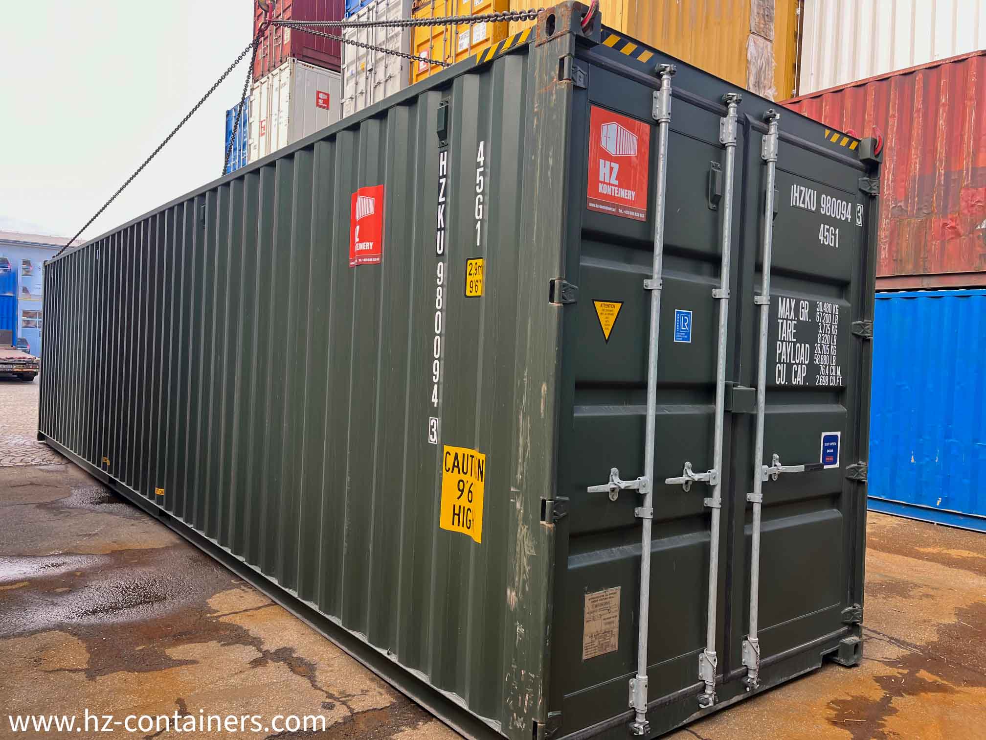 Container 40’HC màu xanh lá cây sau một chuyến đi Prague, HZKU 980 094 ...